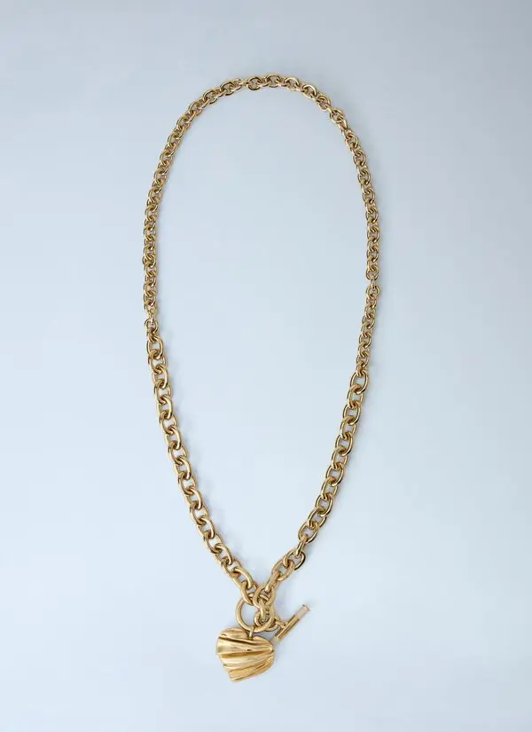 Chloé Pleated Heart Pendant Chain Necklace - Gold
