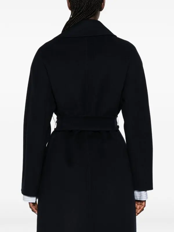 Max Mara Navy Blue Long Sleeve Belted Coat - Multicolor