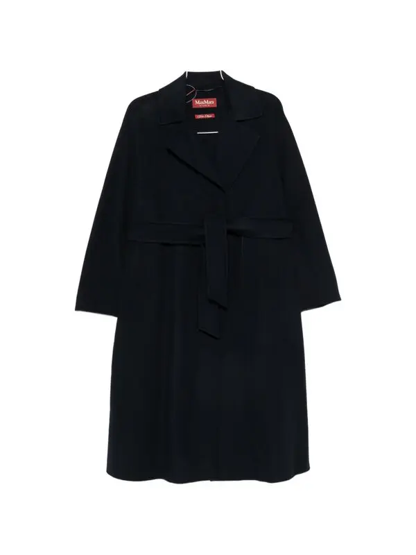Max Mara Navy Blue Long Sleeve Belted Coat - Multicolor