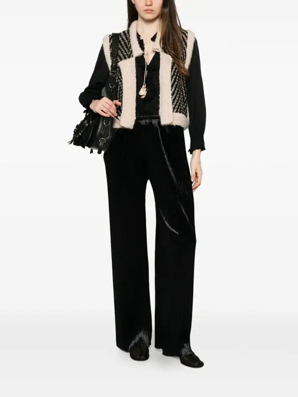 FORTE_FORTE Wide Leg Pleated Velvet Trousers - Multicolor