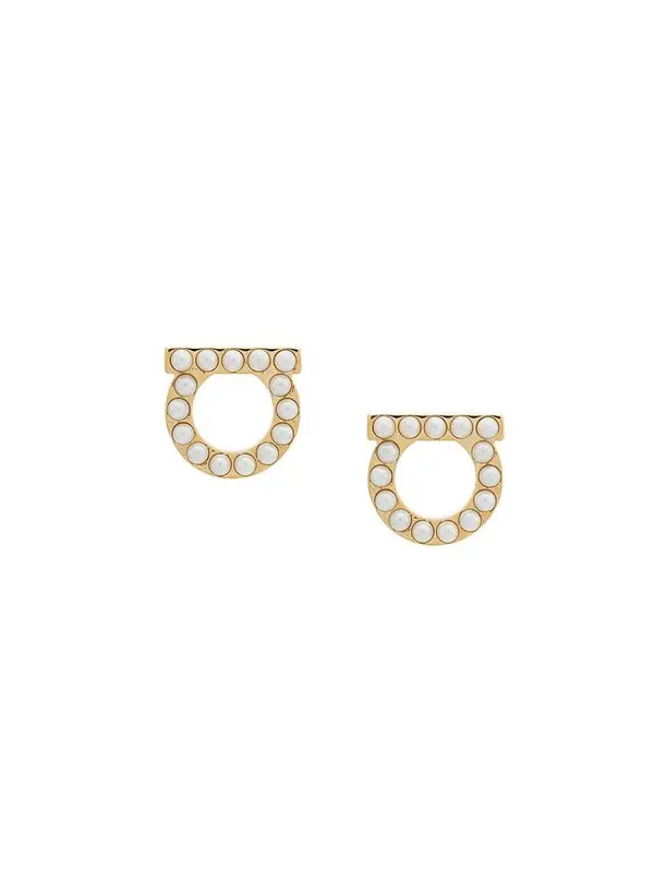 FERRAGAMO Gancini Pearl Stud Earrings - Multicolor