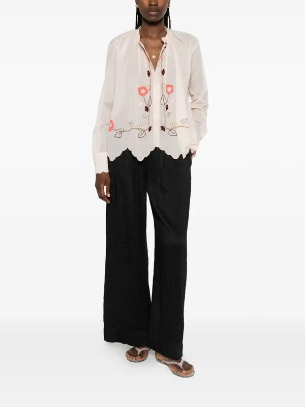 FORTE_FORTE Embroidered Cotton Shirt With Crystal Floral Detail - Multicolor