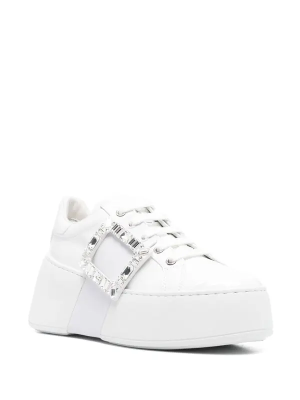 ROGER VIVIER Viv Skate High Strass Embellished Leather Sneakers - Multicolor