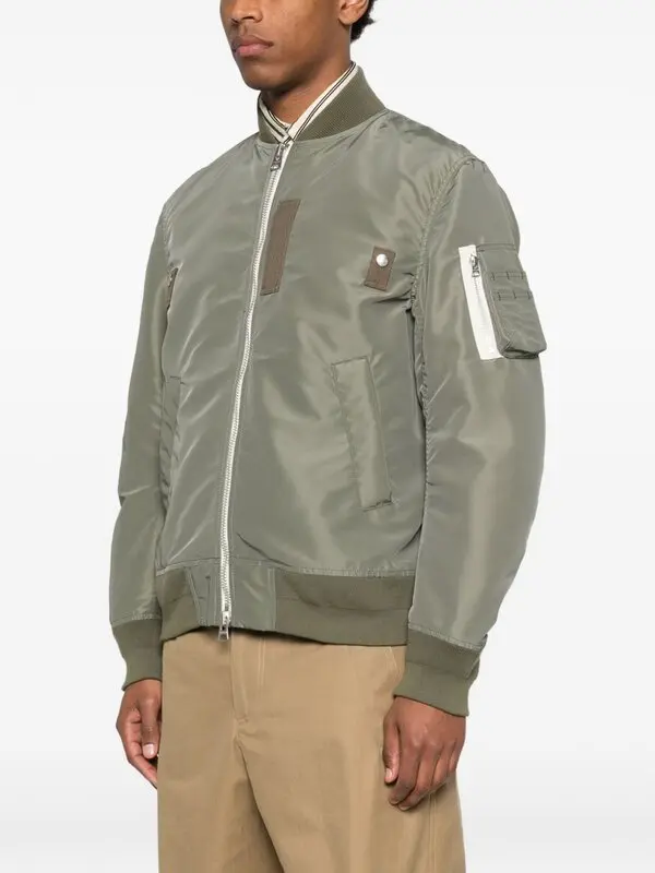 Sacai Nylon Bomber Jacket With Ribbed Trims And Sleeve Zip Pocket - Multicolor