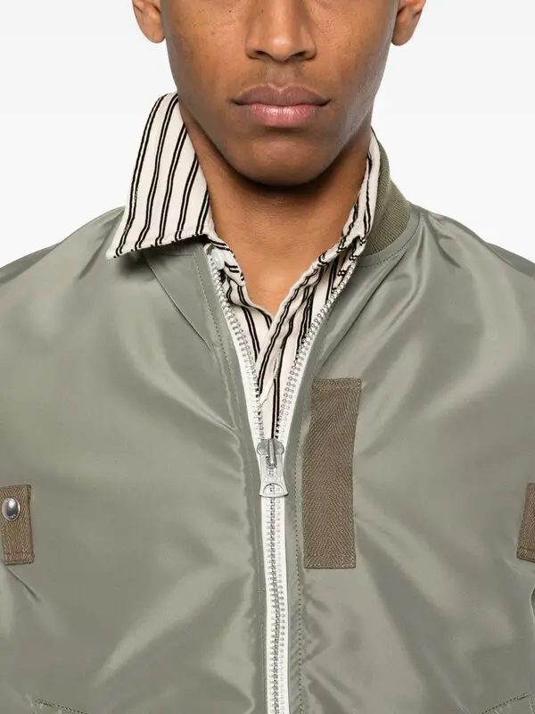 Sacai Nylon Bomber Jacket With Ribbed Trims And Sleeve Zip Pocket - Multicolor