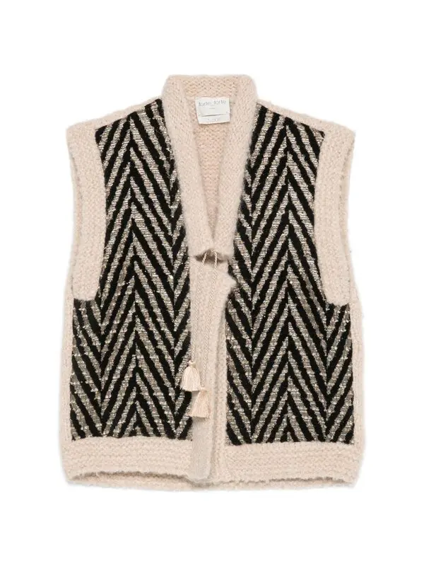 FORTE_FORTE Sleeveless Chevron Vest With Tassel Fastening - Multicolor