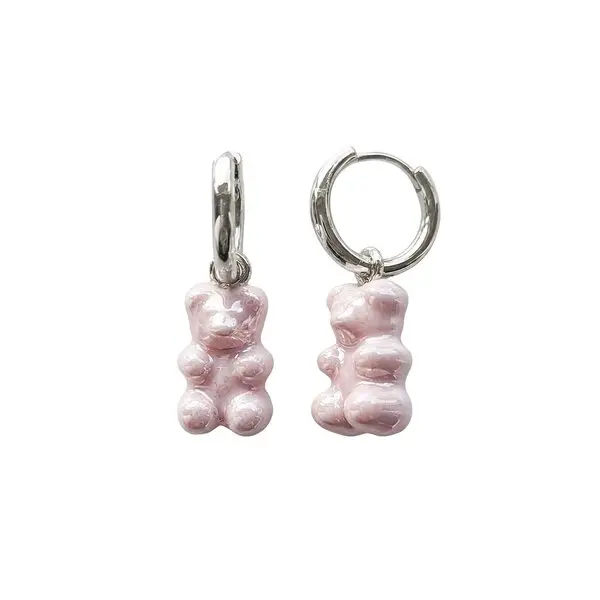 POPORCELAIN Porcelain Gummy Bear Hoop Earrings - Pink