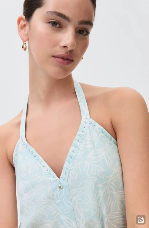 Mango Beaded Print Sleeveless Halter Maxi Dress