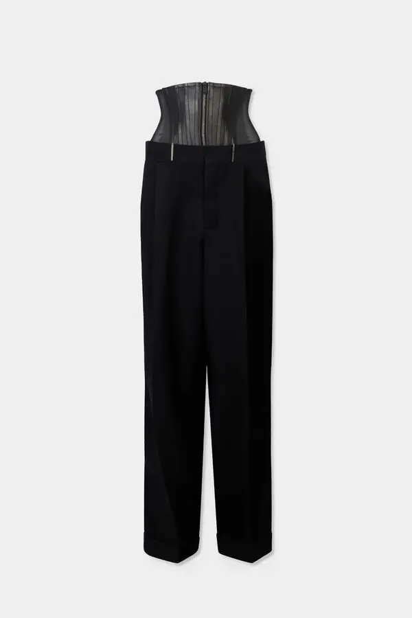 Dsquared2 Tailored Corset Wide-leg Trousers With Leather Bustier Detail - Black