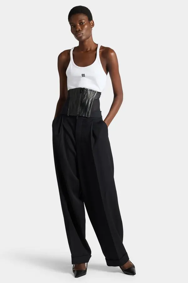 Dsquared2 Tailored Corset Wide-leg Trousers With Leather Bustier Detail
