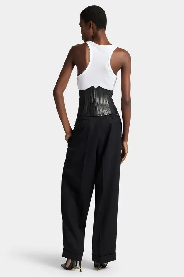 Dsquared2 Tailored Corset Wide-leg Trousers With Leather Bustier Detail