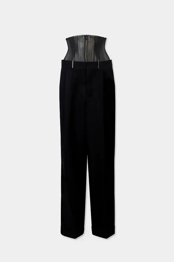 Dsquared2 Tailored Corset Wide-leg Trousers With Leather Bustier Detail - Black
