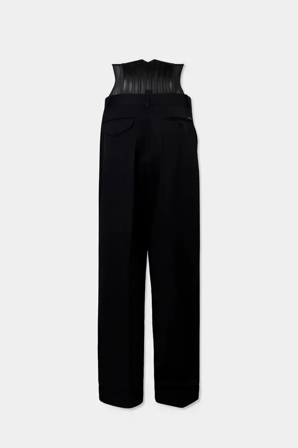 Dsquared2 Tailored Corset Wide-leg Trousers With Leather Bustier Detail - Black