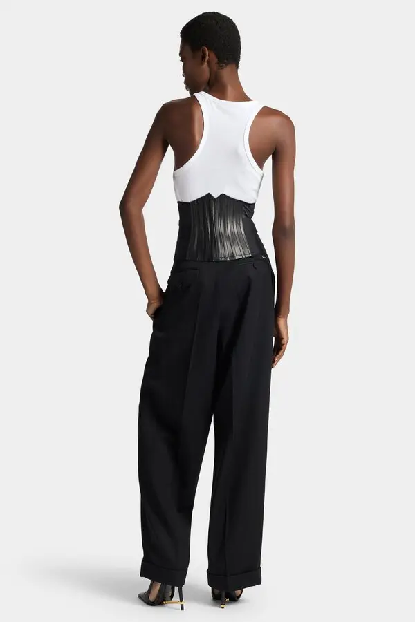 Dsquared2 Tailored Corset Wide-leg Trousers With Leather Bustier Detail - Black