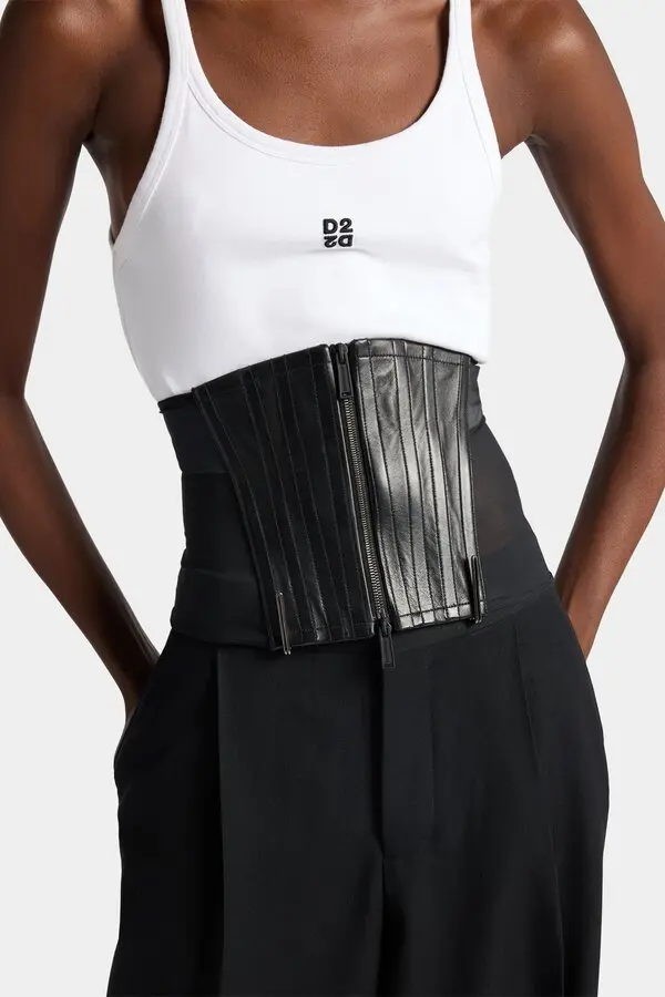 Dsquared2 Tailored Corset Wide-leg Trousers With Leather Bustier Detail - Black