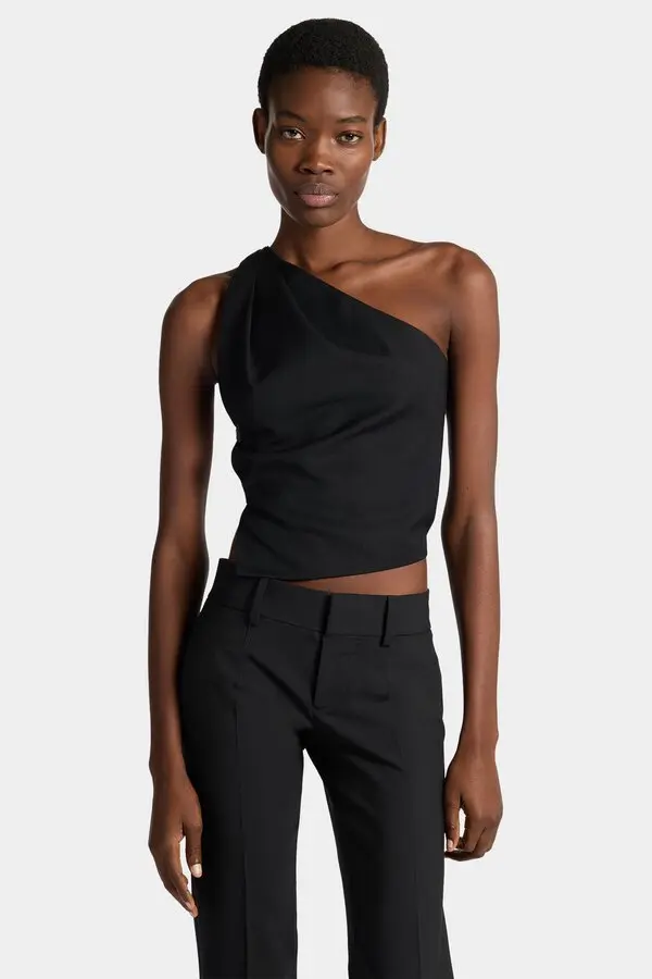 Dsquared2 Asymmetrical Wool Top With Leather Straps