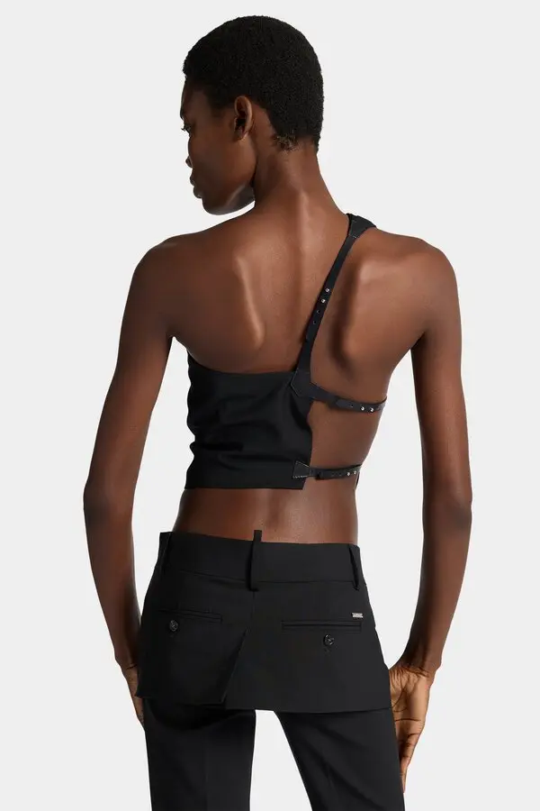 Dsquared2 Asymmetrical Wool Top With Leather Straps