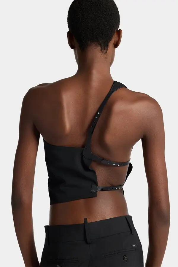 Dsquared2 Asymmetrical Wool Top With Leather Straps