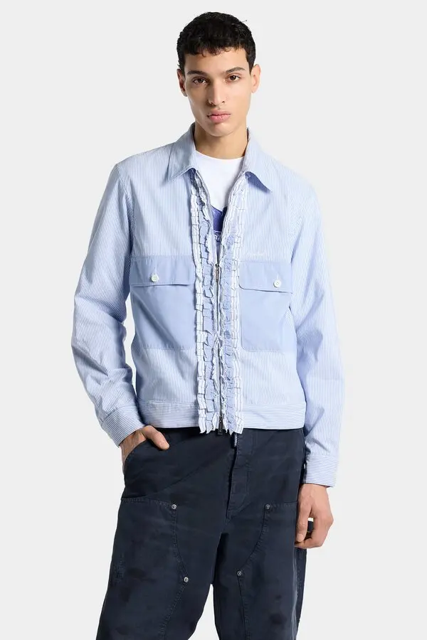 Dsquared2 Mixed Stripes Bomber Jacket With Ruffle Trim