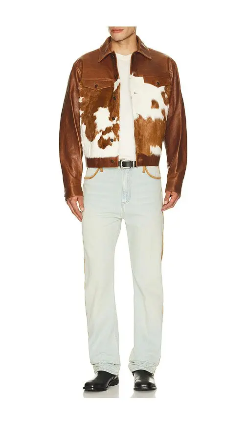 AUSTIN POST Leather Trucker Jacket With Fur Detail