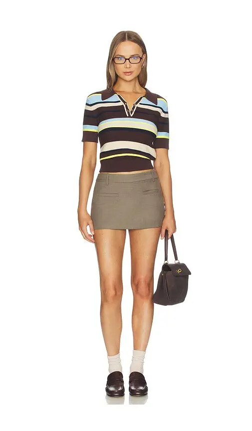 Central Park West Striped Knit Polo Shirt