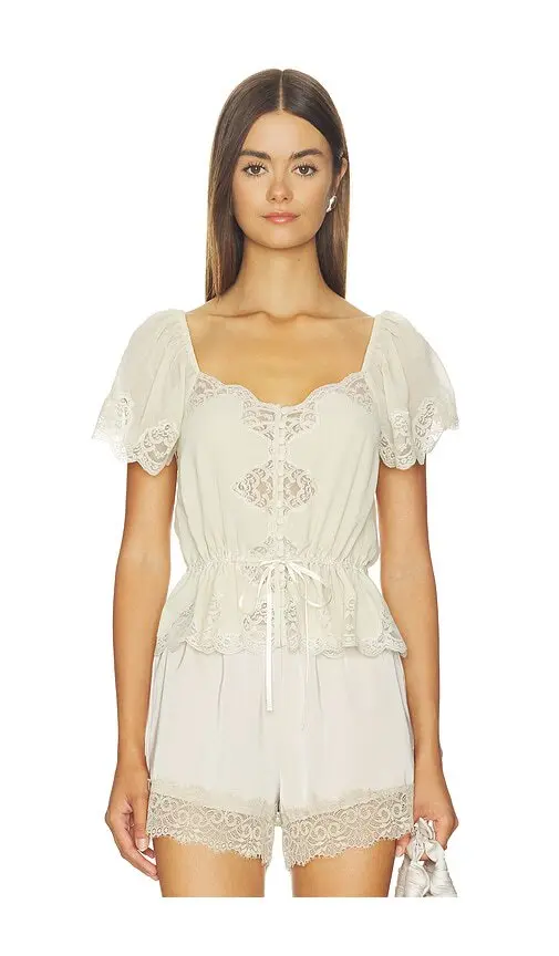 Lpa Lace Trimmed Georgette Top - Ivory