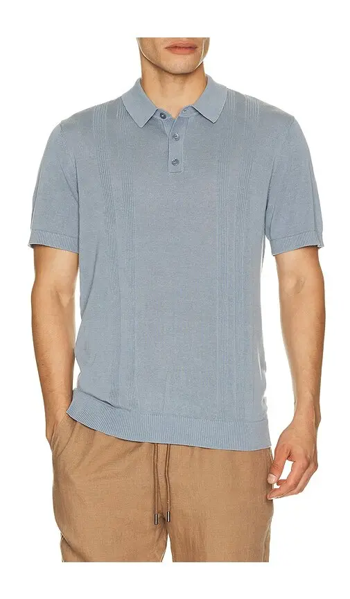 Onia Silk Ribbed Knit Polo Shirt In . Also - Blue