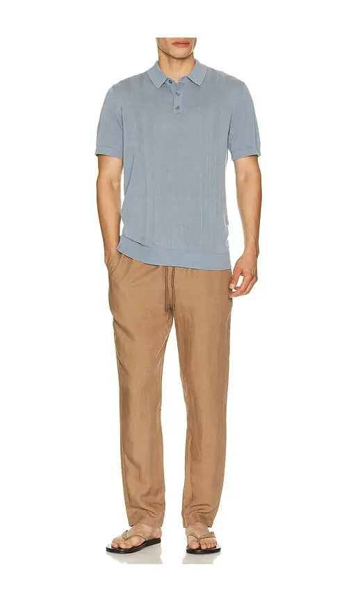 Onia Silk Ribbed Knit Polo Shirt In . Also - Blue