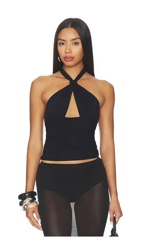 MIMCHIK Piper Knotted Halter Top - Black