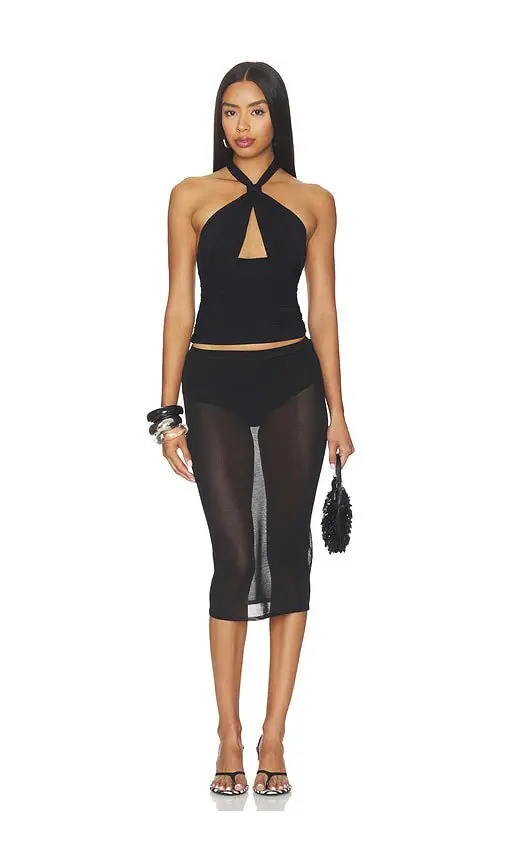 MIMCHIK Piper Knotted Halter Top - Black
