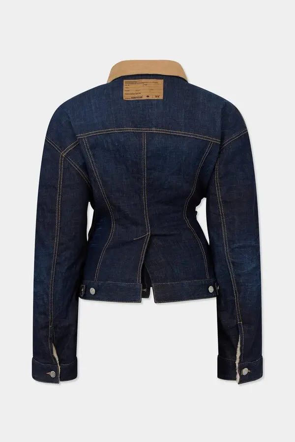 Dsquared2 Wrap Oversized Denim Trucker Jacket With Wool Lining And Corduroy Collar