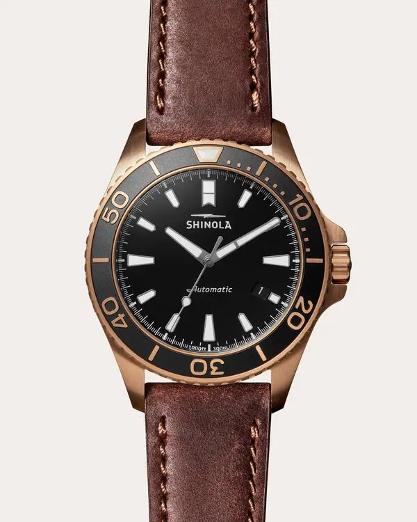 Shinola Bronze Monster 43mm Leather-strap Watch Set - Black