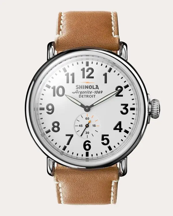 Shinola Runwell 47mm Stainless Steel And Leather Watch - White