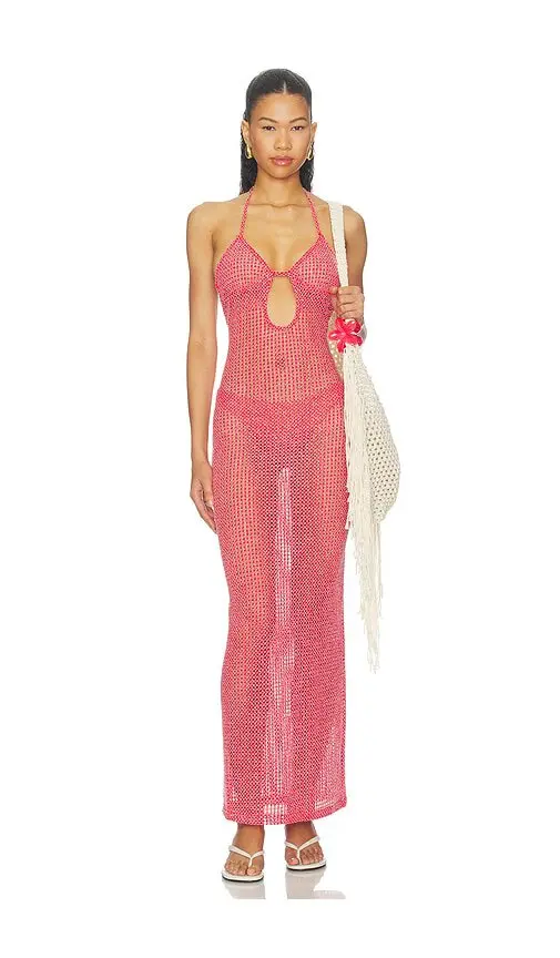 LOVERS AND FRIENDS Crochet Knit Maxi Dress - Red