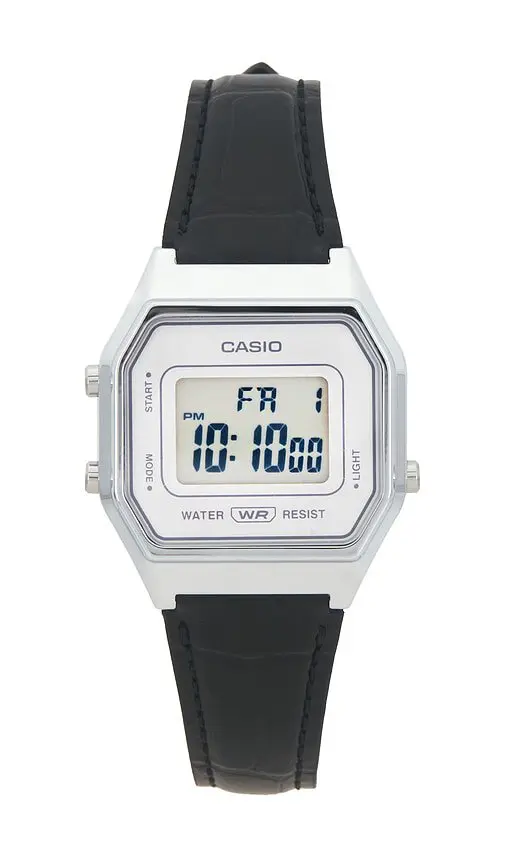 Casio Digital Watch With Leather Band - Metallic Silver