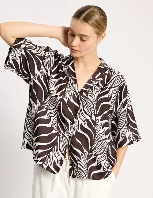 ALBARAY Mono Palm Print Silk Shirt - Brown