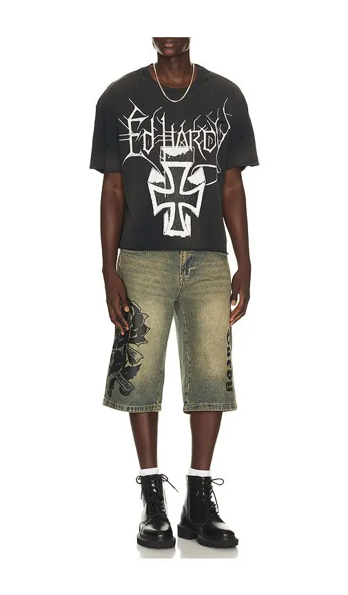 Ed Hardy Spider Skulls Rhinestone Long Shorts