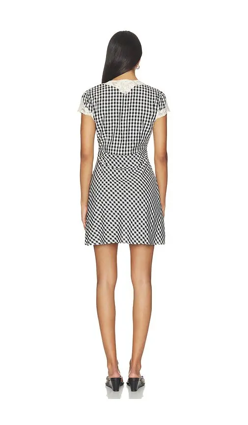 Rixo Lacie Dress Gingham Check Crepe With Lace Trim - Black