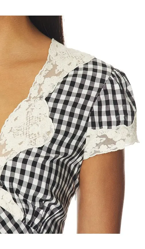 Rixo Lacie Dress Gingham Check Crepe With Lace Trim - Black