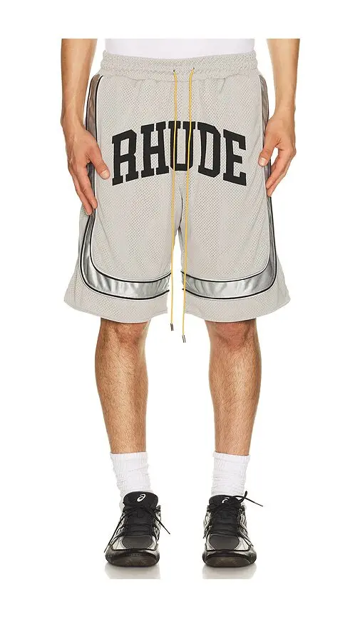 Rhude Baggy Mesh Collegiate Logo Shorts - Grey