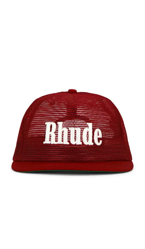 Rhude Embroidered Logo Mesh Trucker Hat - Red