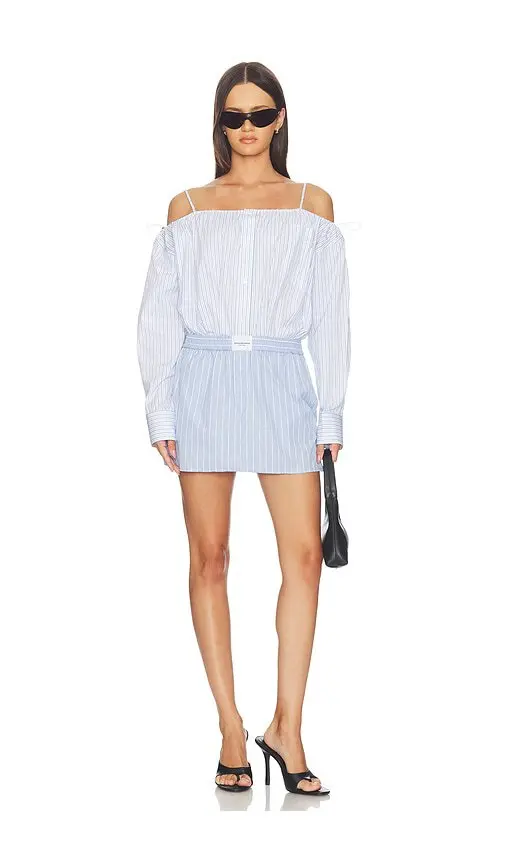 Alexander Wang Off Shoulder Striped Dress - Blue