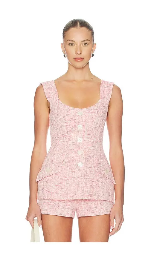Amanda Uprichard Amoretta Top In Textured Tweed - Red