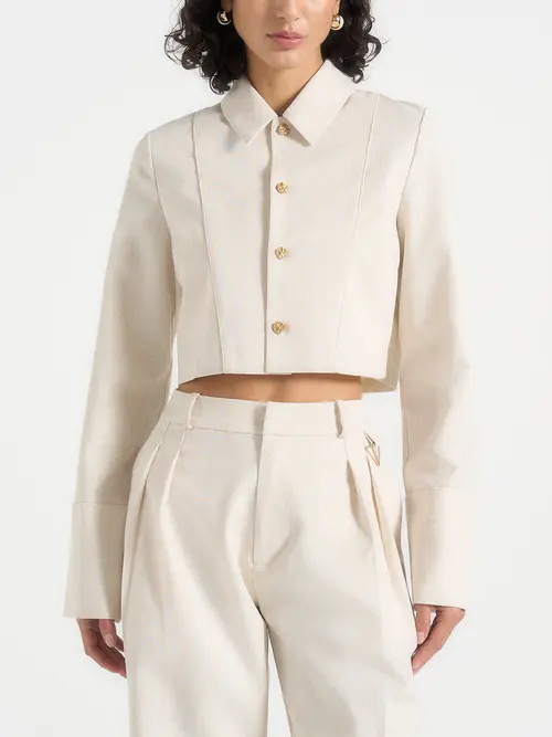Manière De Voir Florine Linen Cropped Shirt - Natural