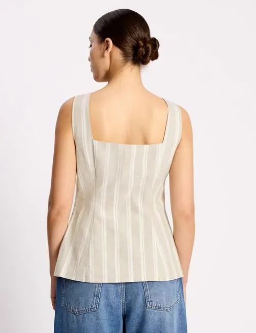 ALBARAY Square Neck Stripe Button Top