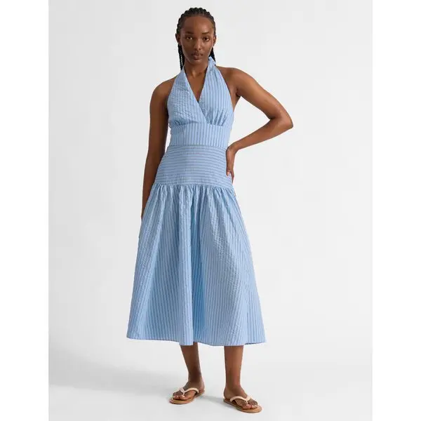 ALBARAY Stripe Halter Neck Midi Dress