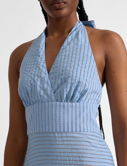 ALBARAY Stripe Halter Neck Midi Dress
