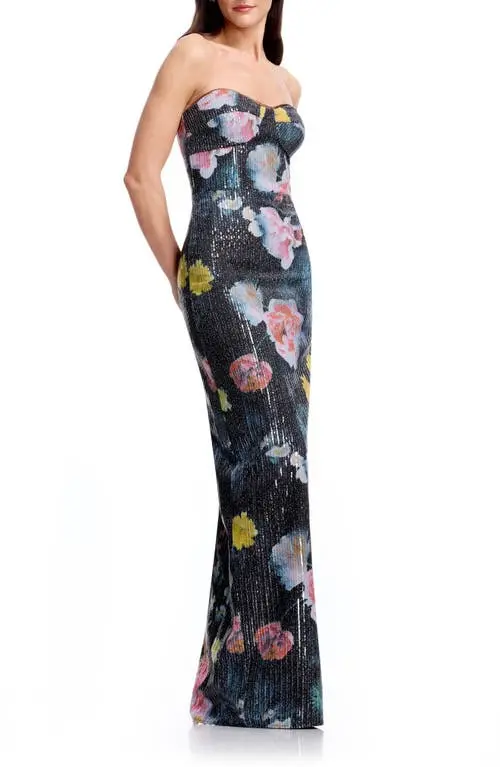 Dress The Population Vada Floral Sequin Strapless Gown
