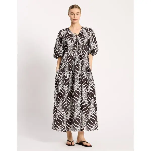 ALBARAY Mono Palm Tie-neck Maxi Dress - Brown