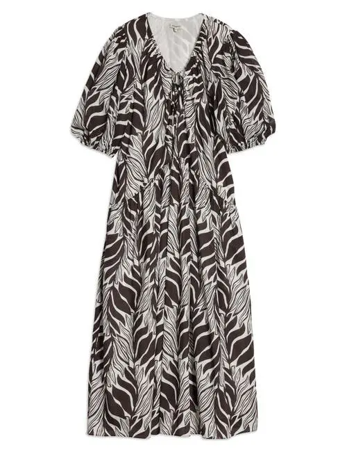ALBARAY Mono Palm Tie-neck Maxi Dress